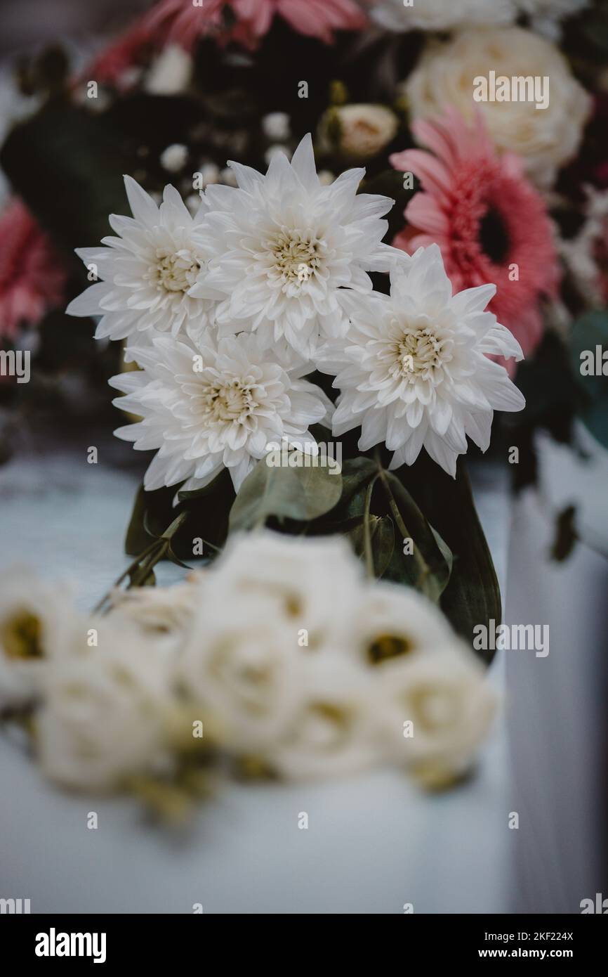 A vertical shot of a flower decoration for a wedding ceremony Stock ...