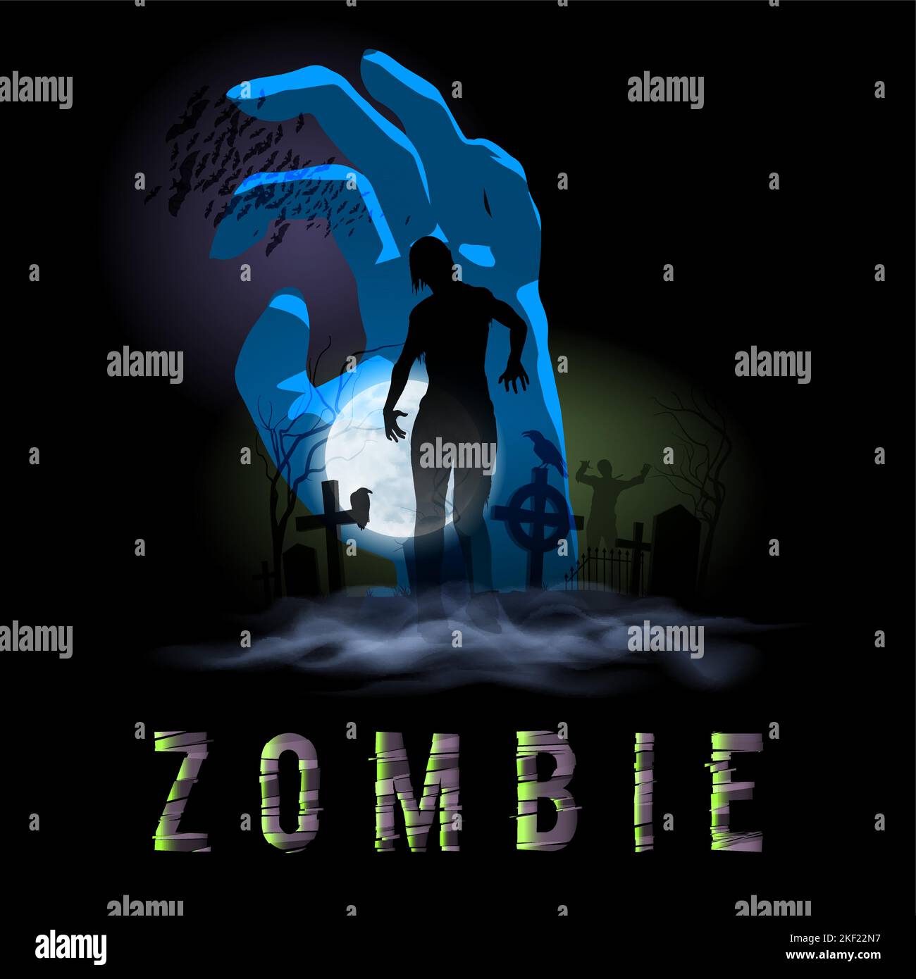 Zombie Walking out from Grave. Halloween Poster Stock Vector Image ...