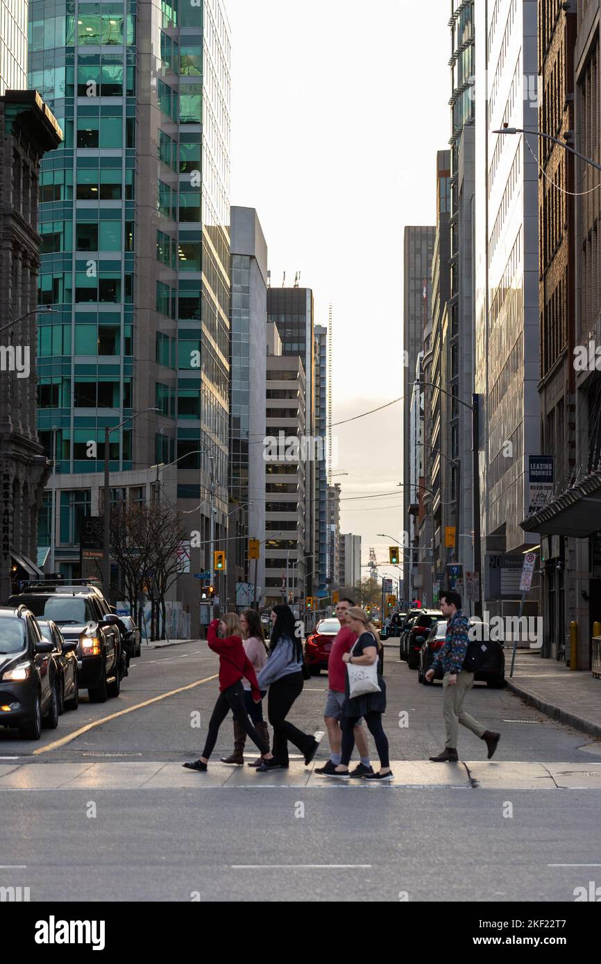 Ottawa, Canada - November 5, 2022: People crossing road in downtown ...