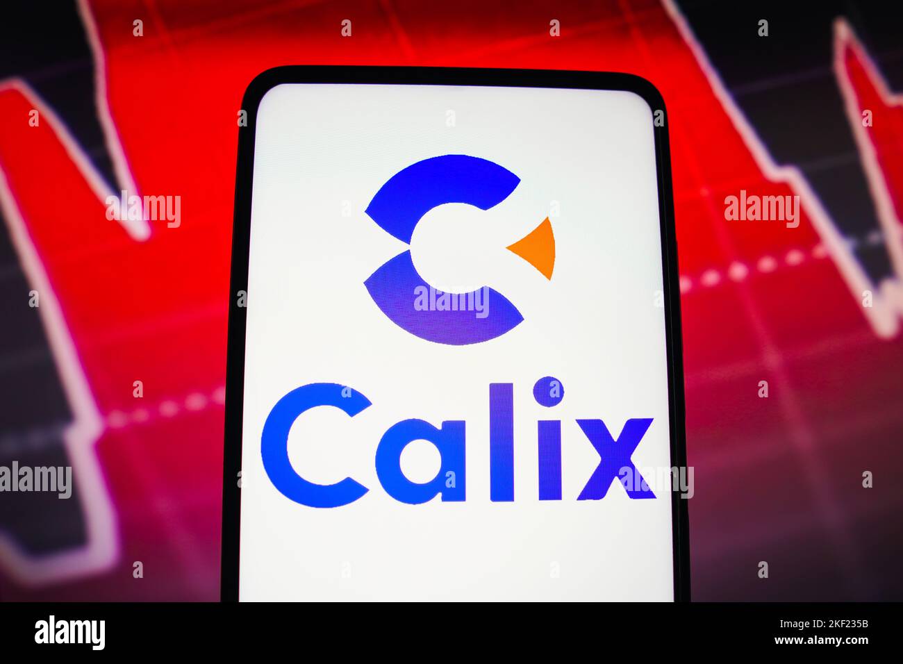 In this photo illustration, the Calix logo is displayed on a smartphone ...
