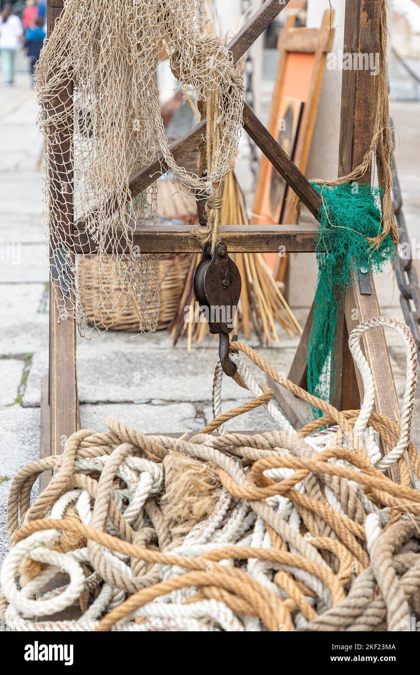 still life in vertical view with different marine tools such as ship ...