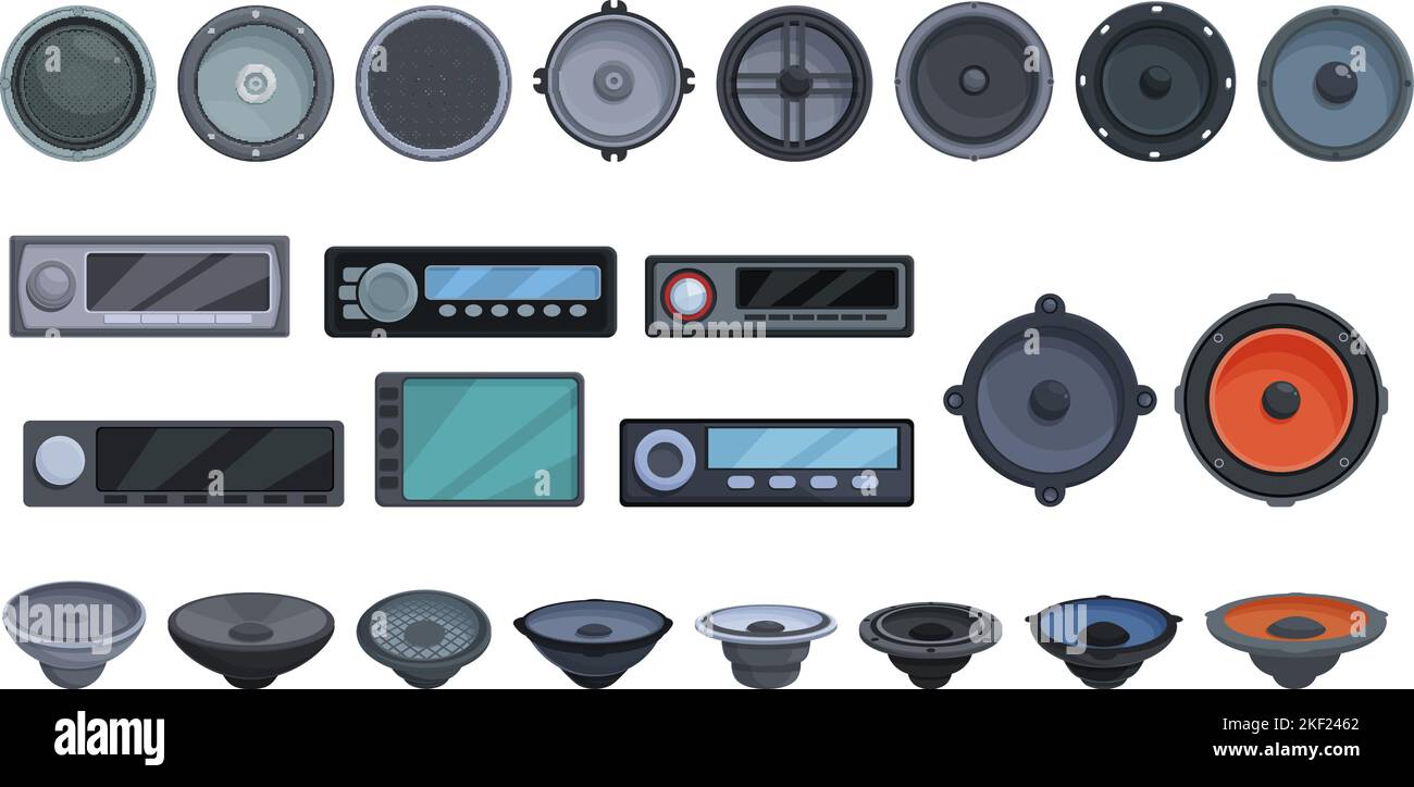 Acoustics for the carmusic icons set cartoon vector. Sound bass. Auto ...
