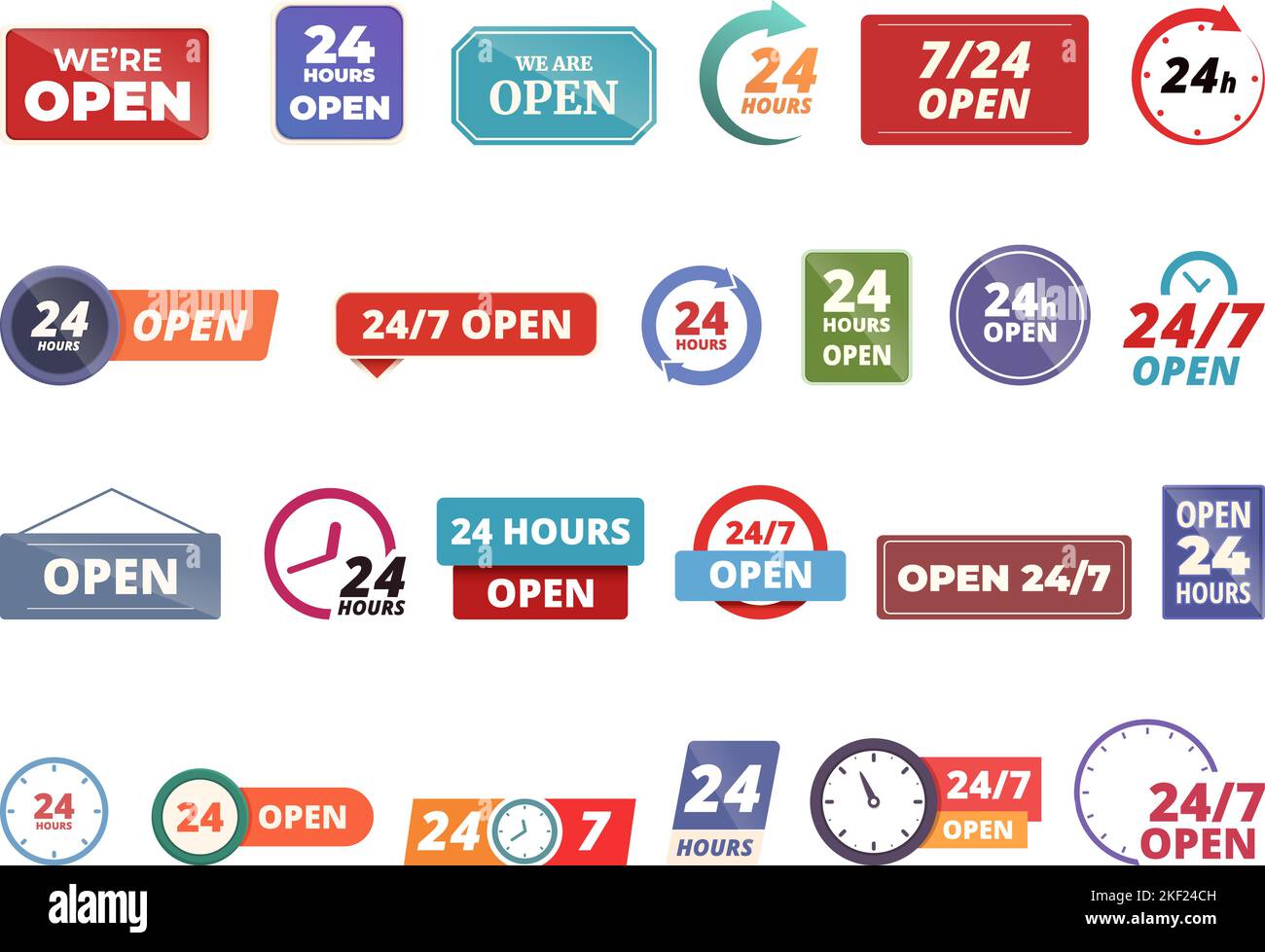 Shop opening hours icons set cartoon vector. Store time. Salon sign ...
