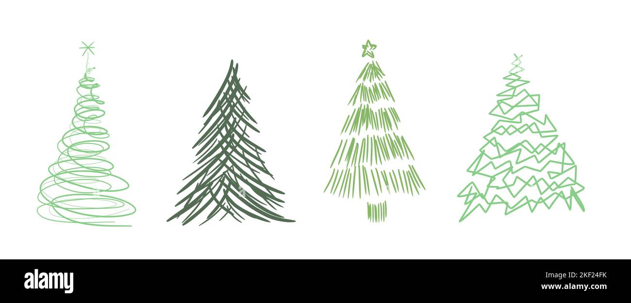 Christmas tree doodle illustration set. Hand drawn Christmas trees ...