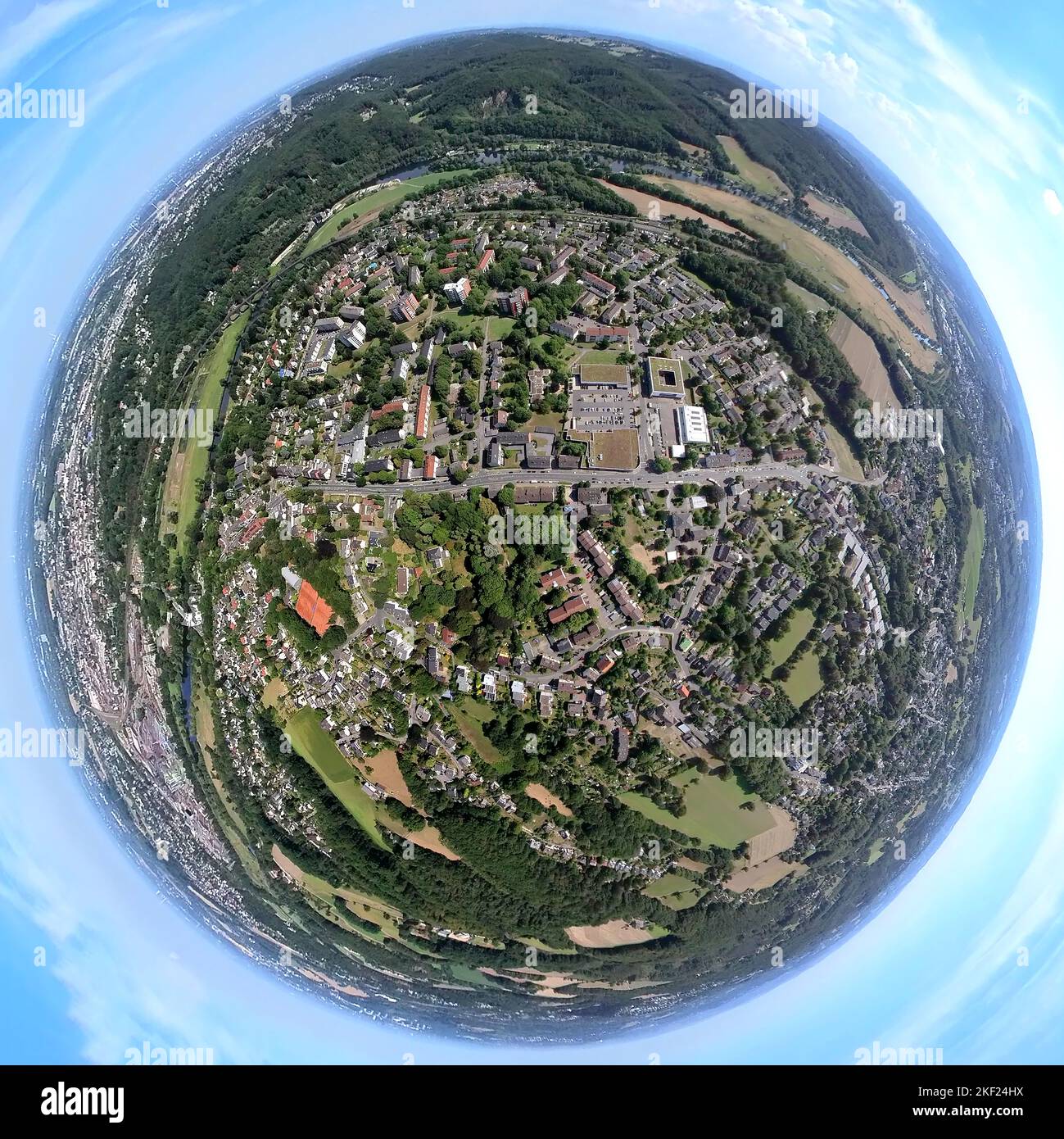 Aerial view, town view Bommern, Bommerfelder Ring with shopping center ...