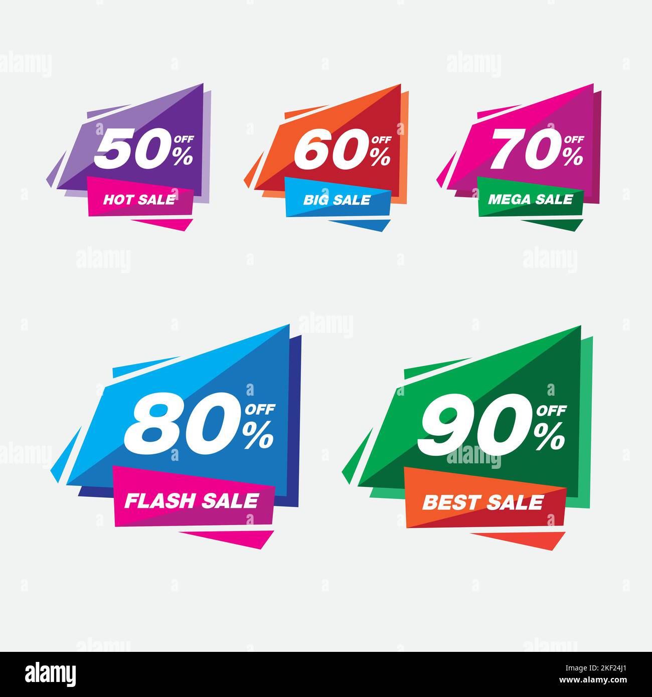 A pack of colorful icons of "Flash sale" in geometric figures on the ...