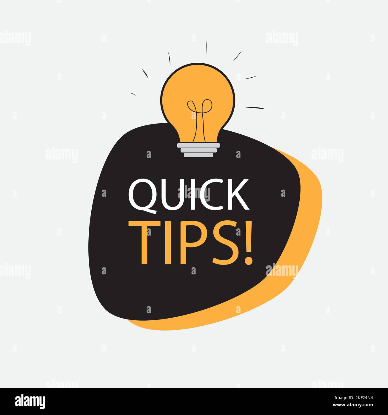 An orange and black icon of "Quick tips" with a light bulb in geometric ...