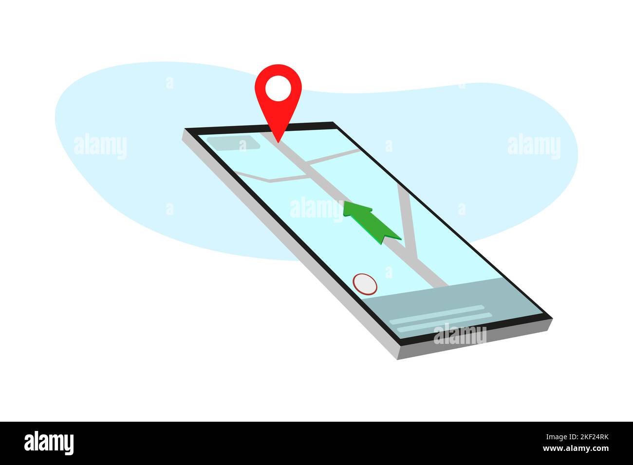 Vector Illustration Of Smartphone With Mobile Navigation App On Screen Route Map With Symbols