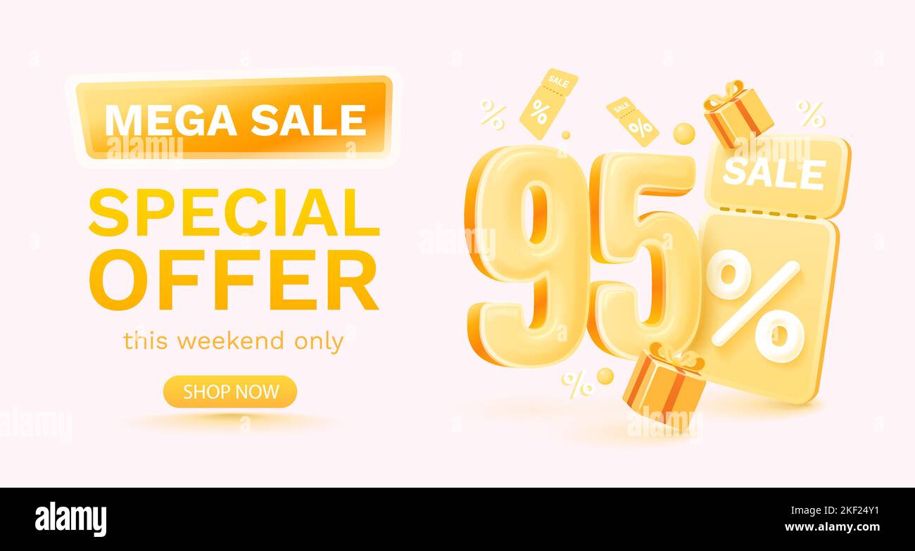 95 percent Special offer mega sale, Check and gift box. Sale banner and ...