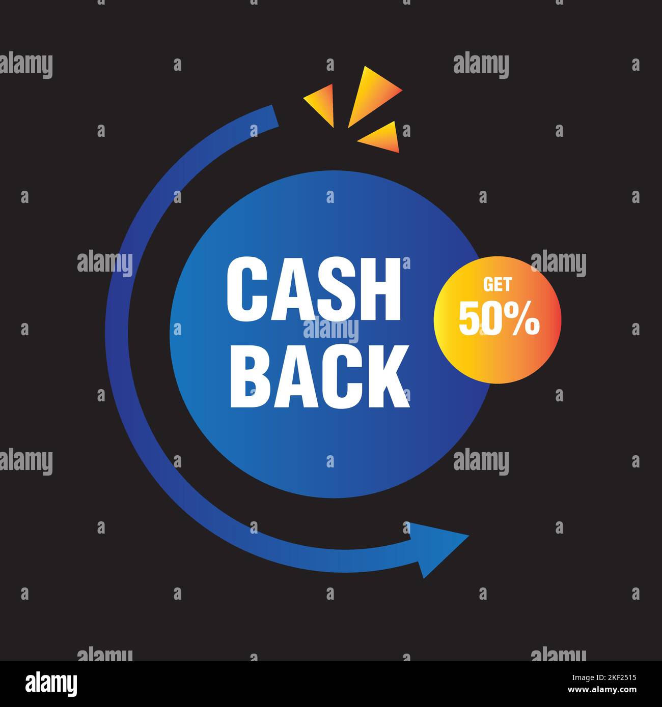 A blue and yellow icon of "Cashback" in geometric figures on the black ...