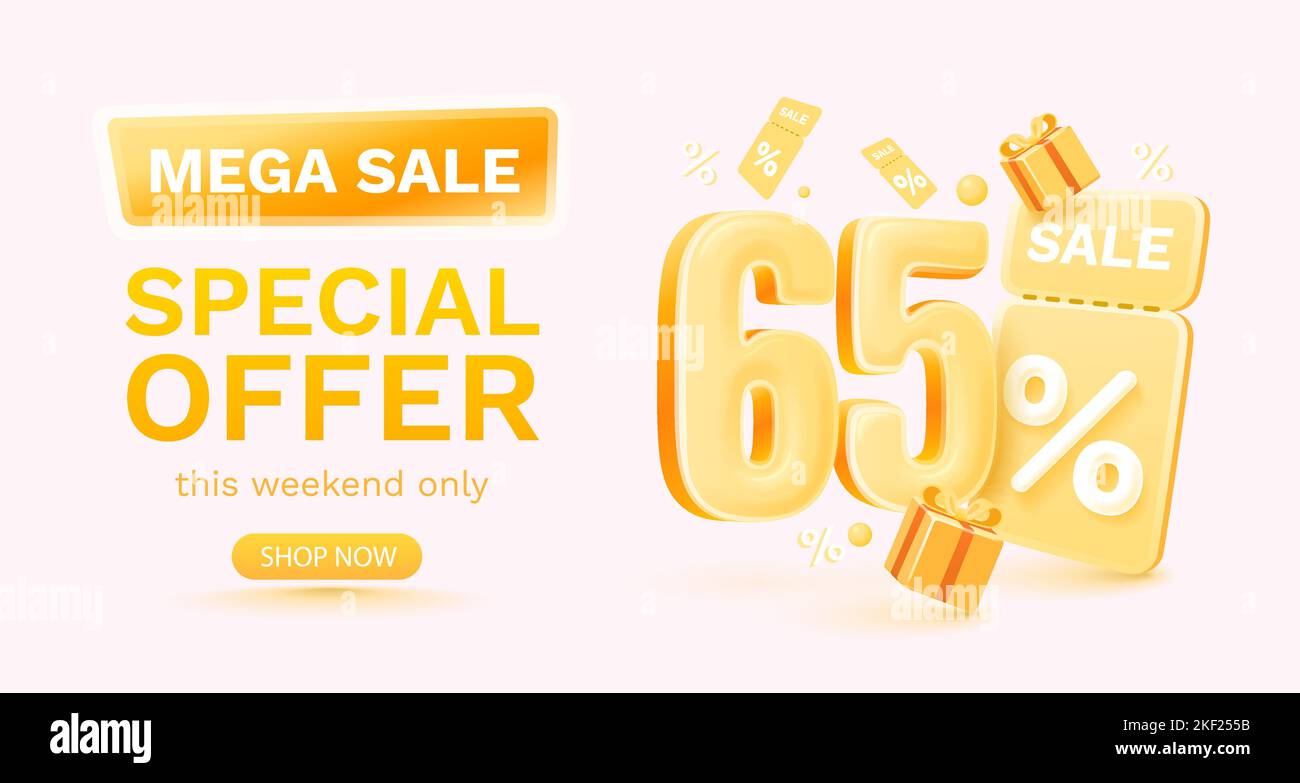 65 percent Special offer mega sale, Check and gift box. Sale banner and ...