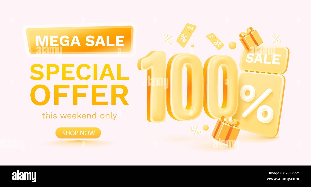 100 percent Special offer mega sale, Check and gift box. Sale banner ...