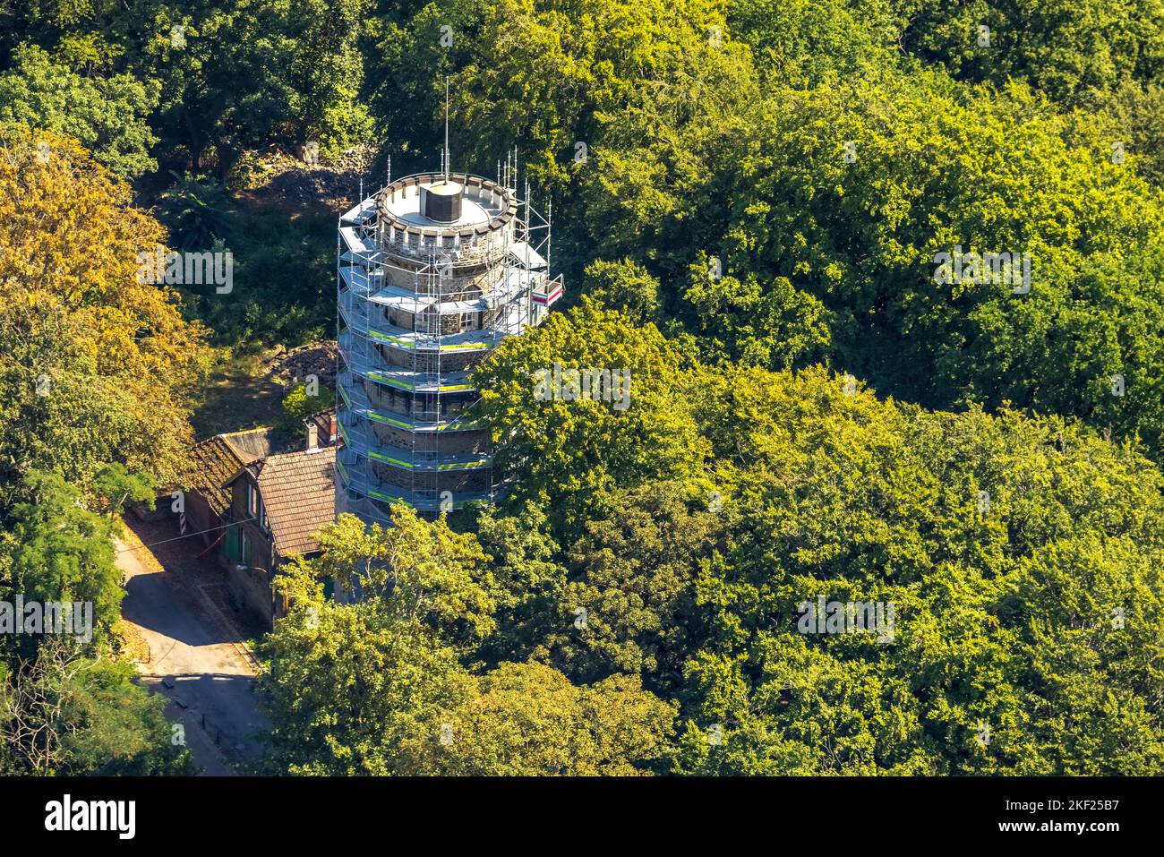 Aerial view, shrouded Helen's Tower, redevelopment, Witten, Ruhr area ...