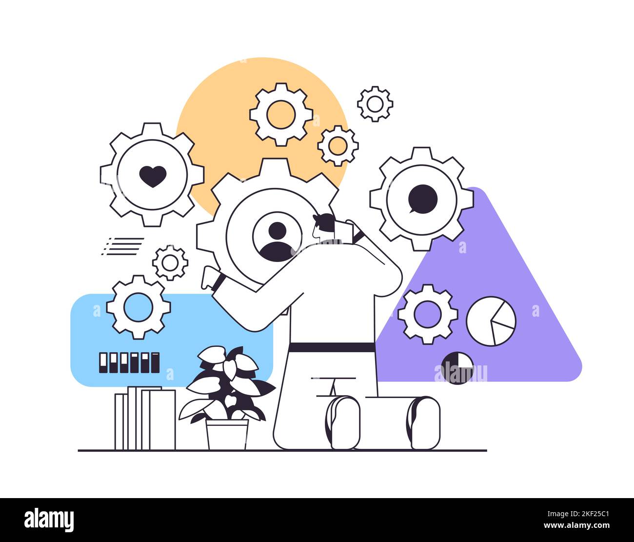 businessman rotating gear wheel technology and development working ...