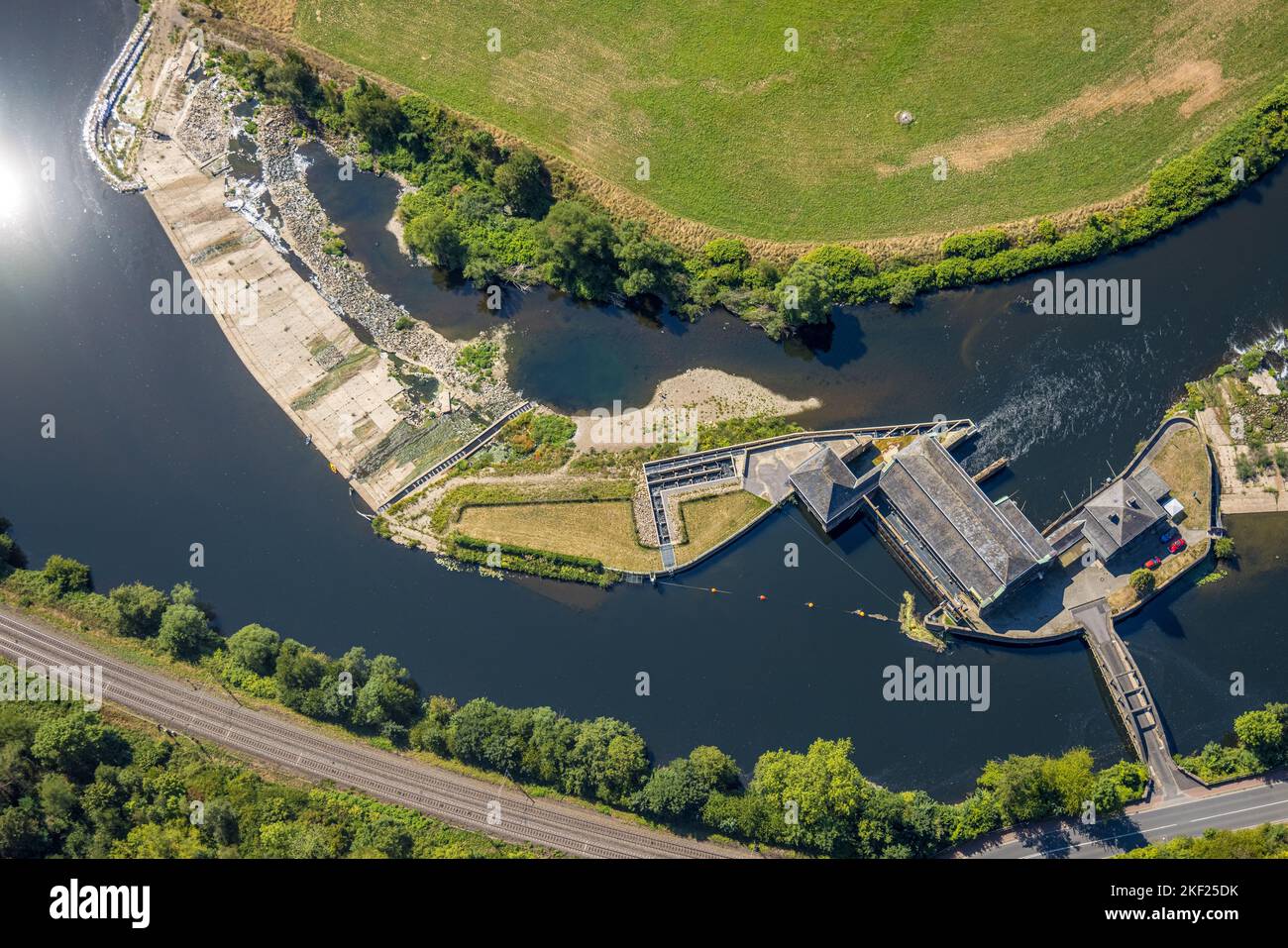 Aerial view, Hohenstein waterworks, Ruhr river, Witten, Ruhr area ...