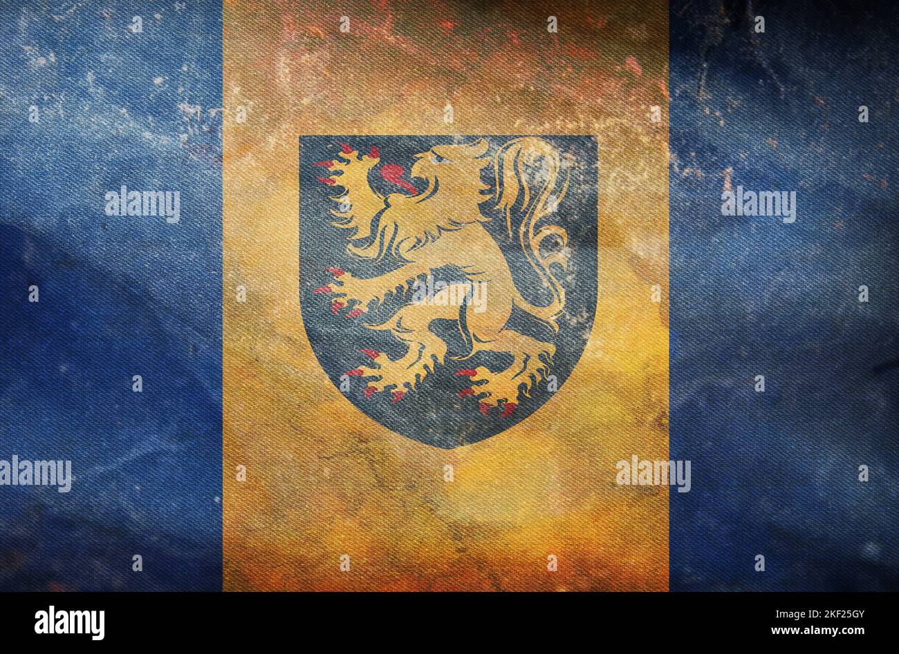 Top view of retro flag Kapelle op den Bos, Belgium with grunge texture ...