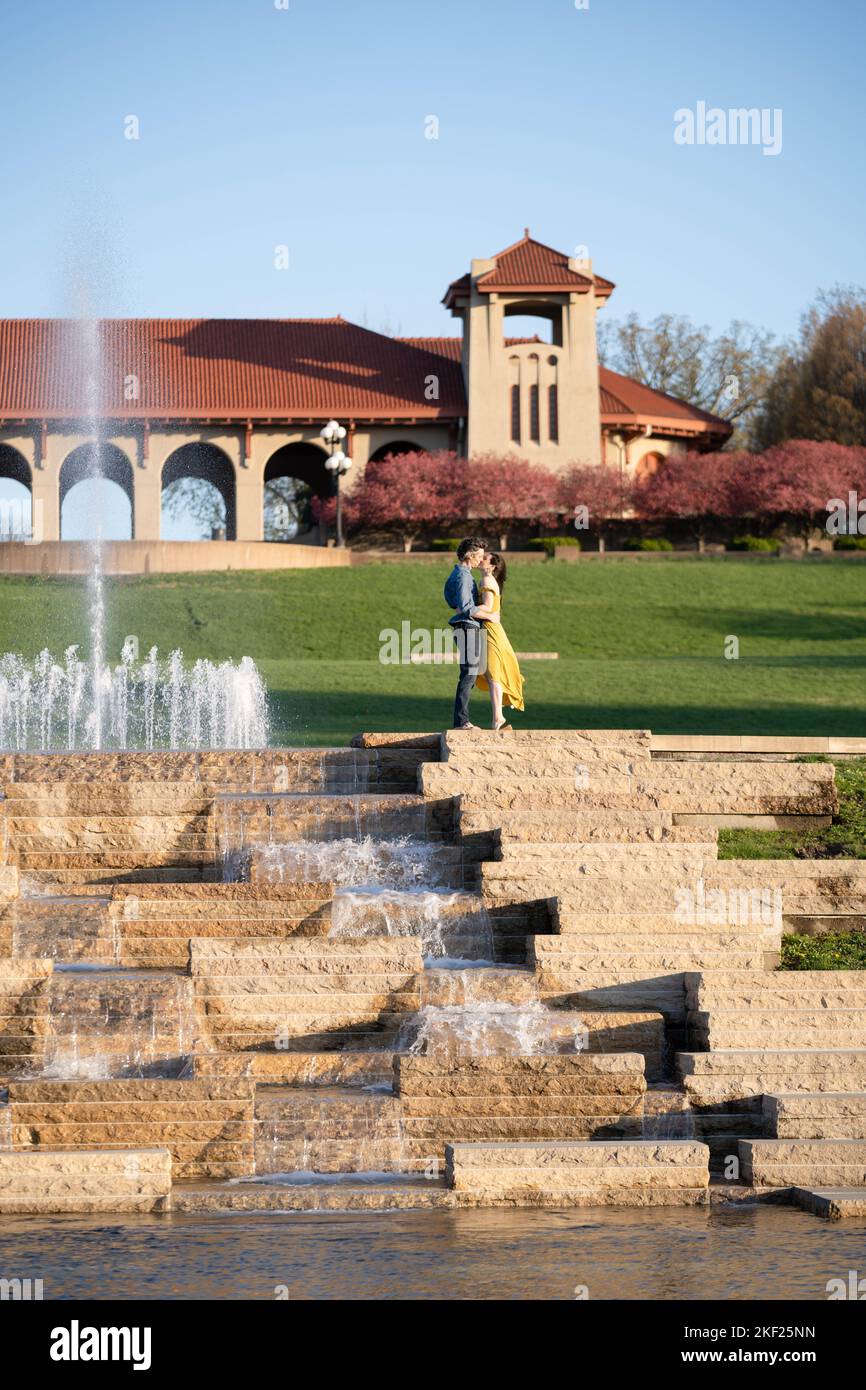 Romantic couple dances and explores in Forest Park, St. Louis at the ...
