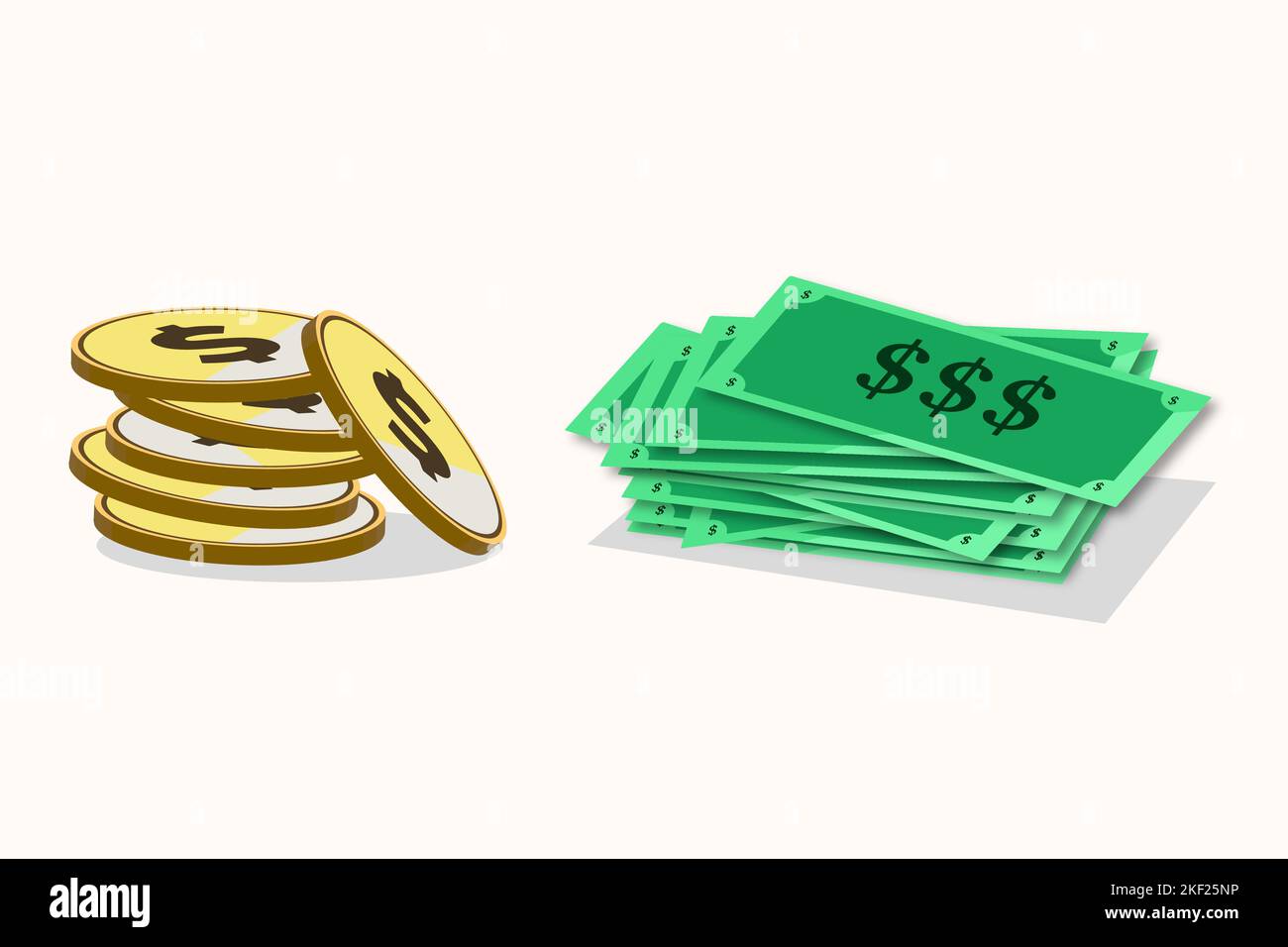 Money bag flat illustration. Dollars and gold coins stack. Wealth and ...