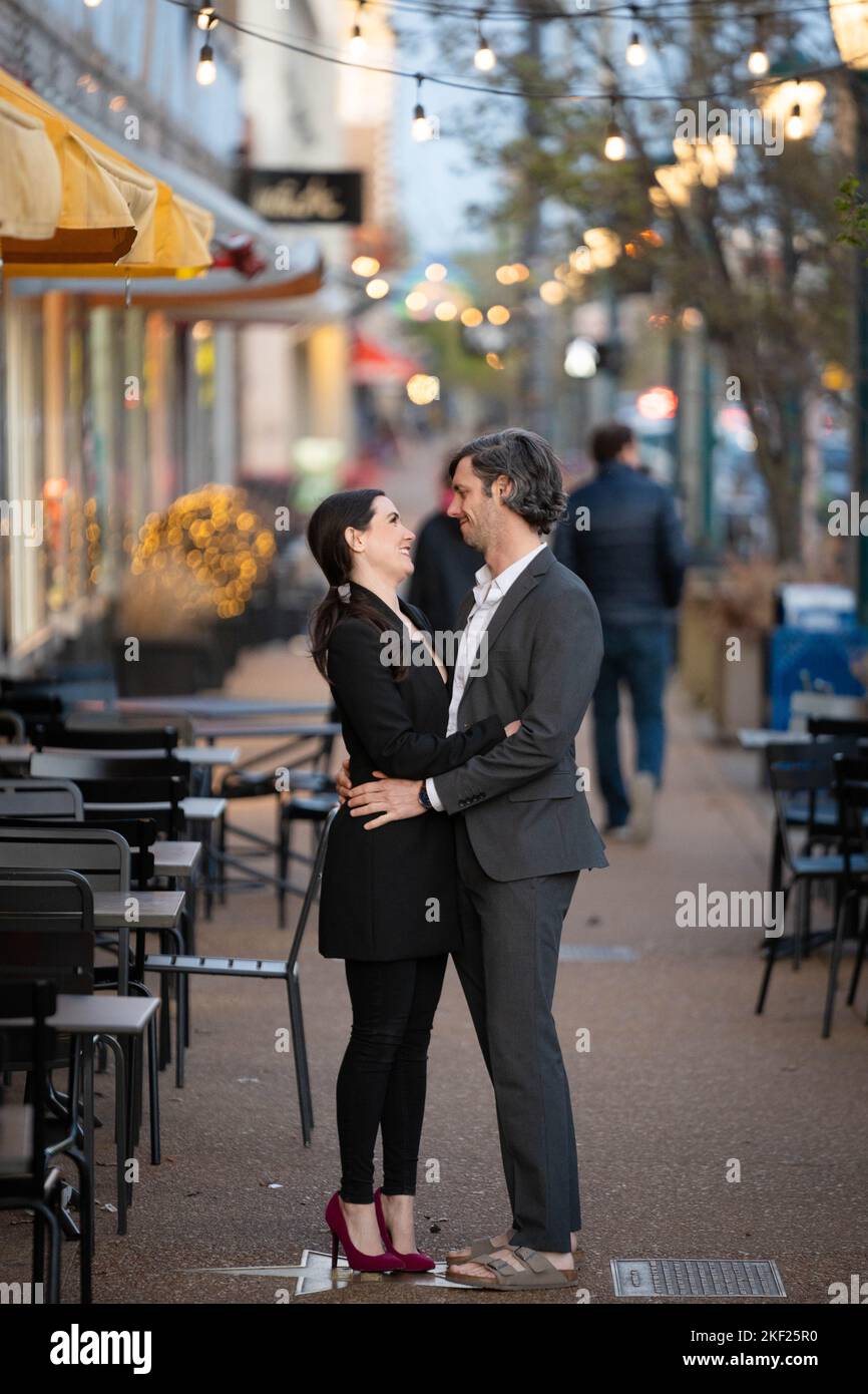 Romantic photos of a couple out for a date in a downtown urban setting ...