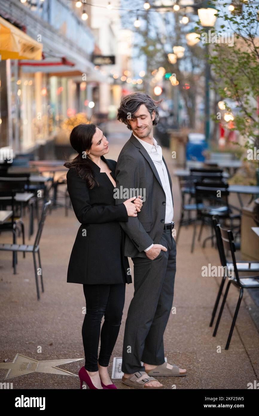 Romantic photos of a couple out for a date in a downtown urban setting ...