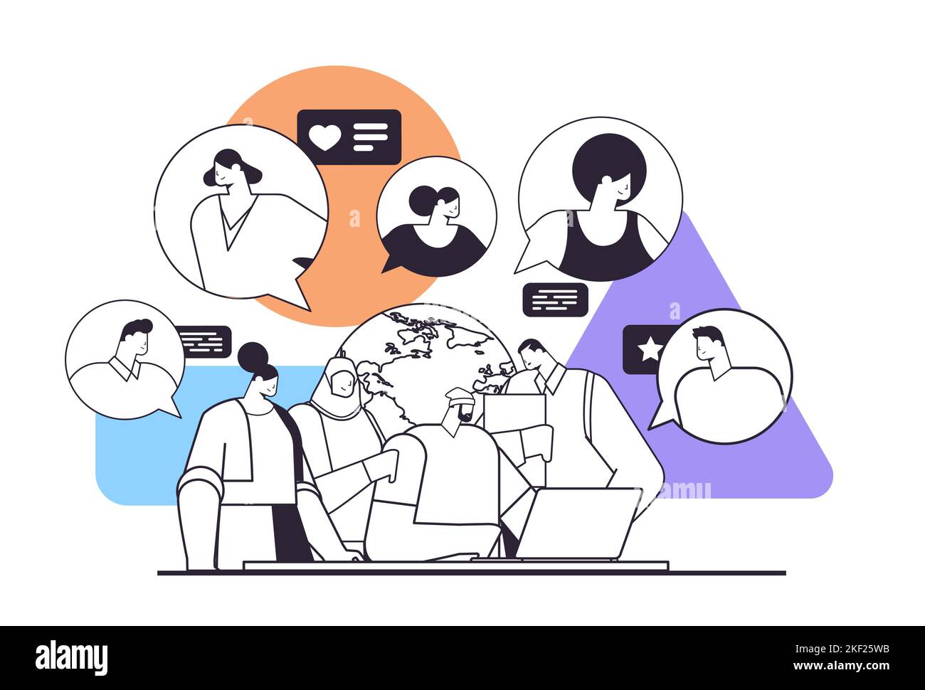 mix race businesspeople discussing during meeting chat bubble ...