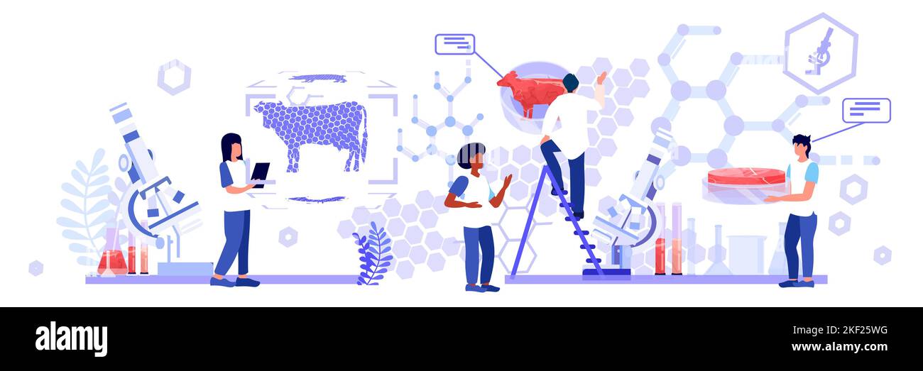 scientists analyzing cultured meat made from animal cells artificial ...