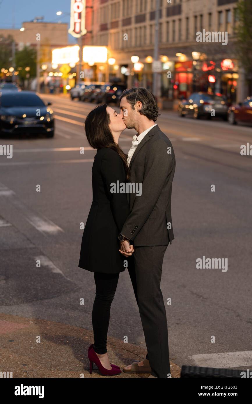 Romantic photos of a couple out for a date in a downtown urban setting ...