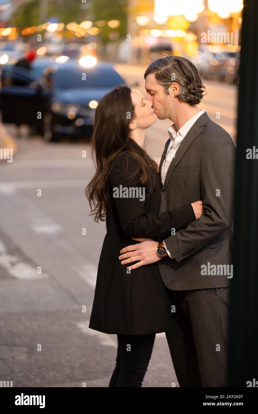 Romantic photos of a couple out for a date in a downtown urban setting ...