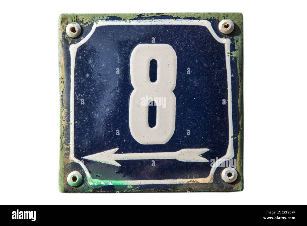 Weathered grunge square metal enameled plate of number of street ...
