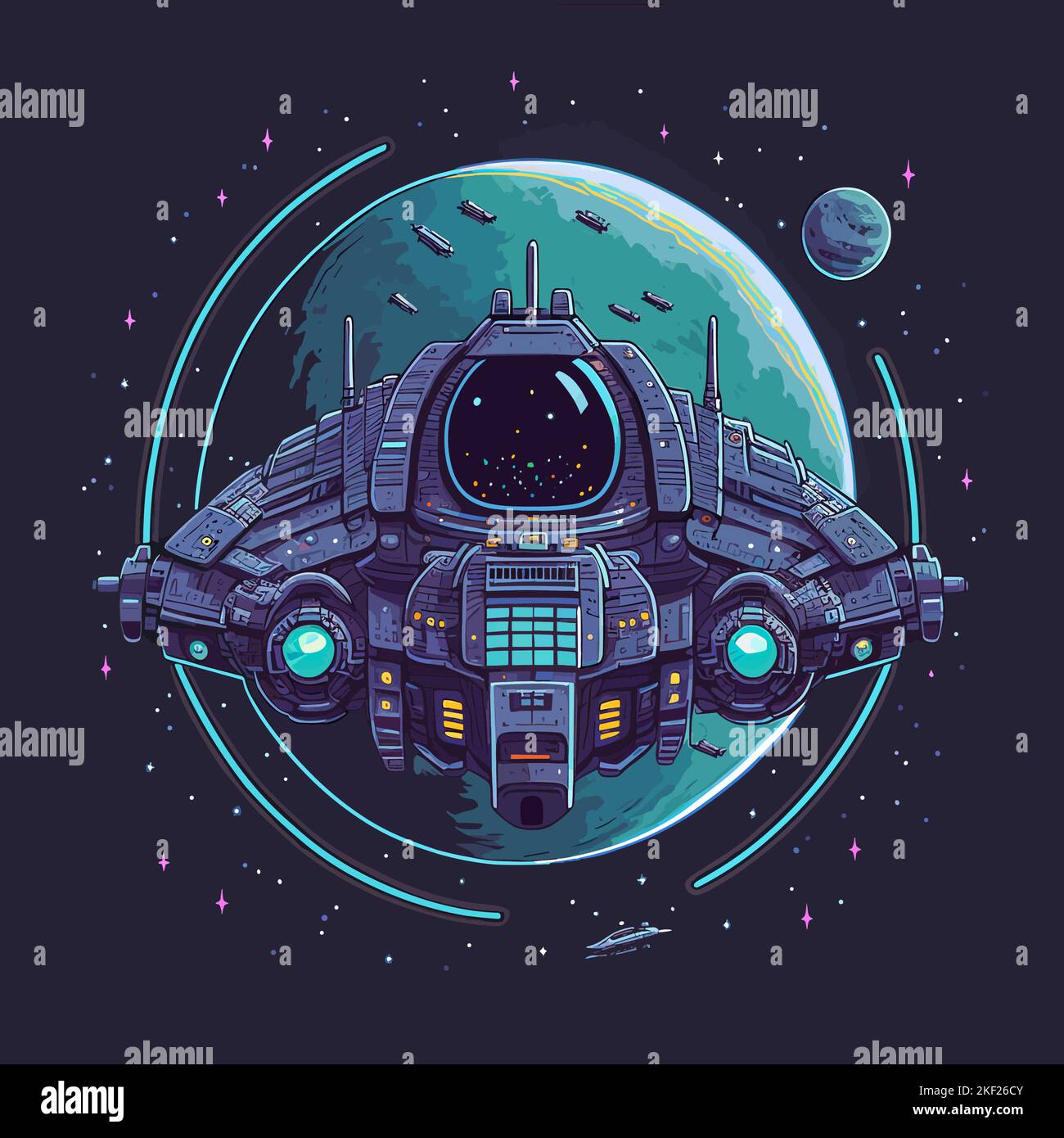 A vector of a futuristic spaceship hovering over a planet Stock Vector ...