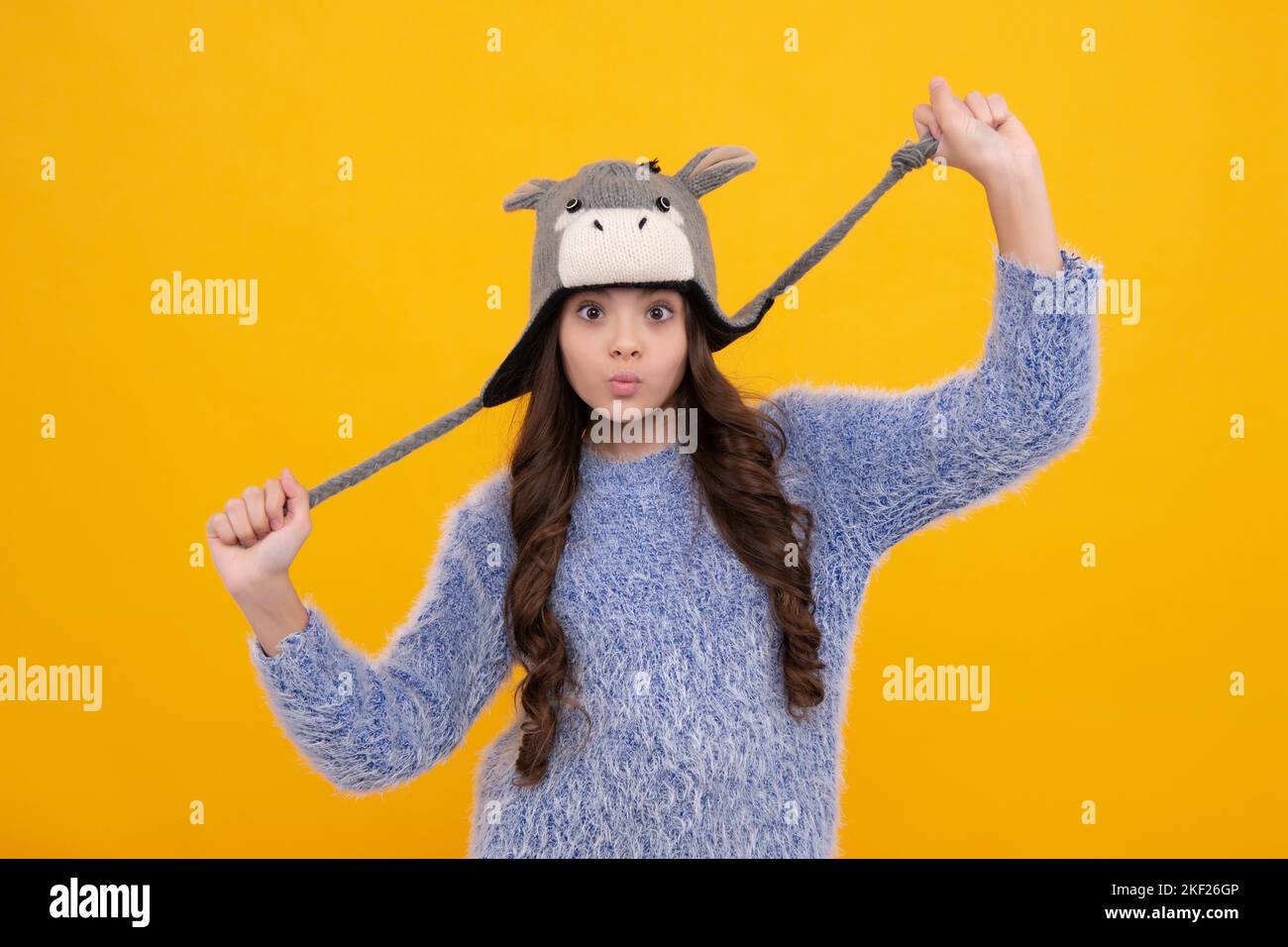 Winter hat. Cold season concept. Winter fashion accessory for children ...