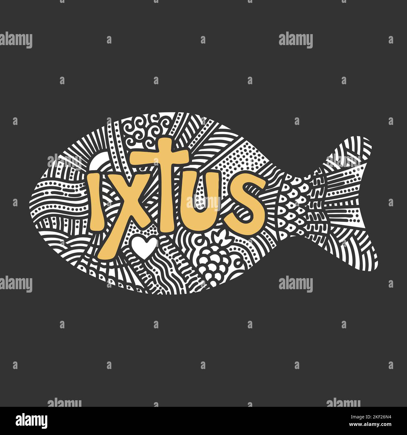 Christian illustration in a doodle style. Stylized word IXTUS - Jesus ...
