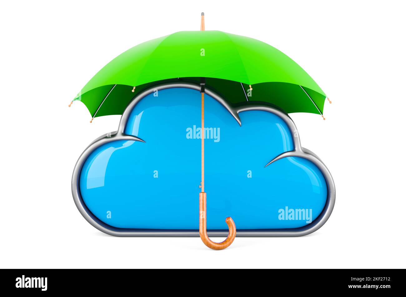 Computing cloud under umbrella, 3D rendering isolated on white ...