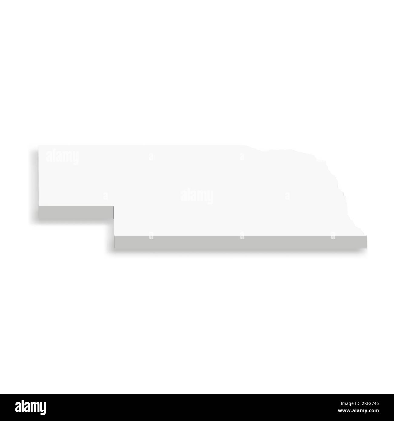 Nebraska, state of USA - white vector 3D map of country area Stock ...