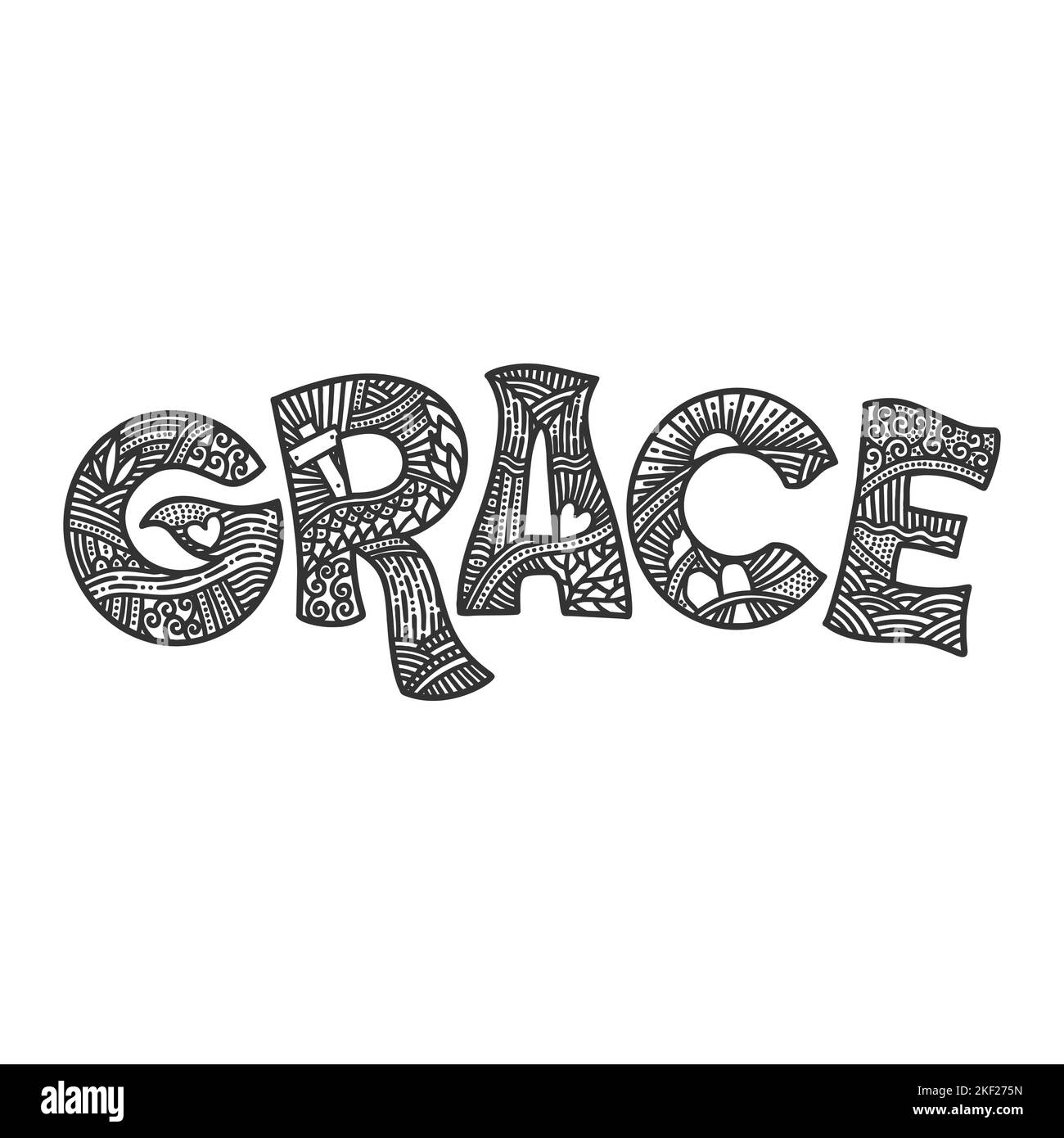 Christian illustration in a doodle style. The word Grace, a description ...
