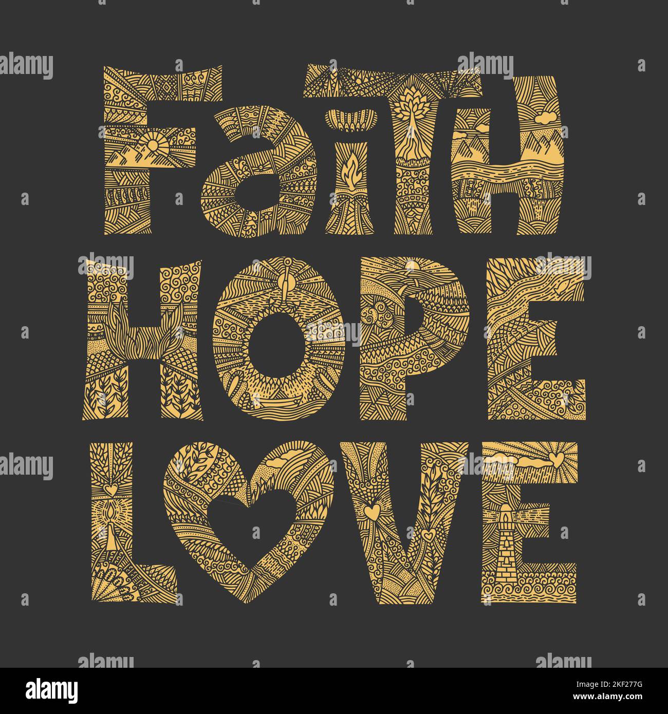 Christian illustration in a doodle style. Faith, Hope, and Love are ...