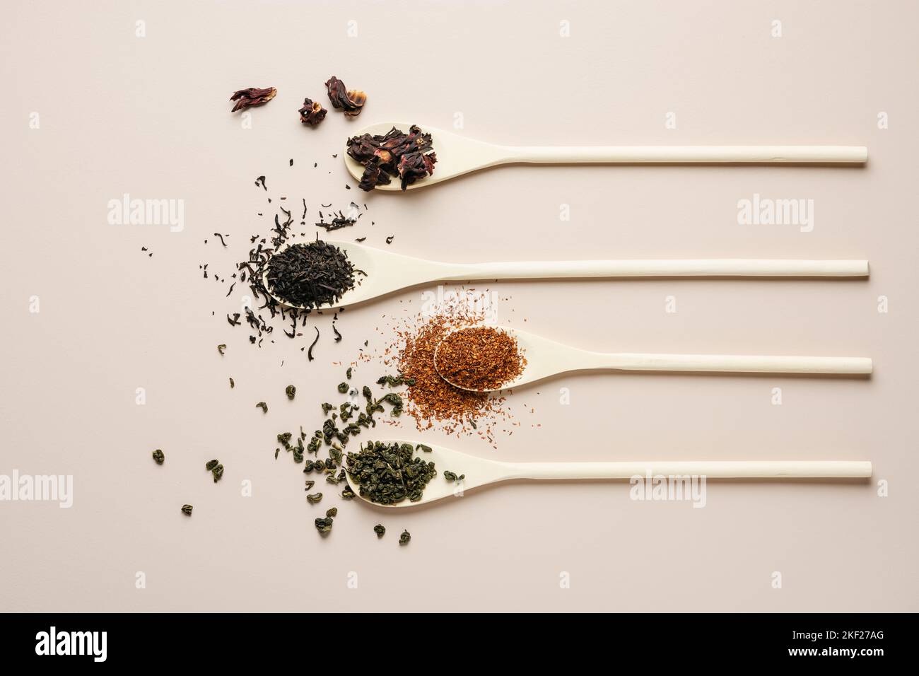 Variety of dried tea leaves on light background Stock Photo - Alamy