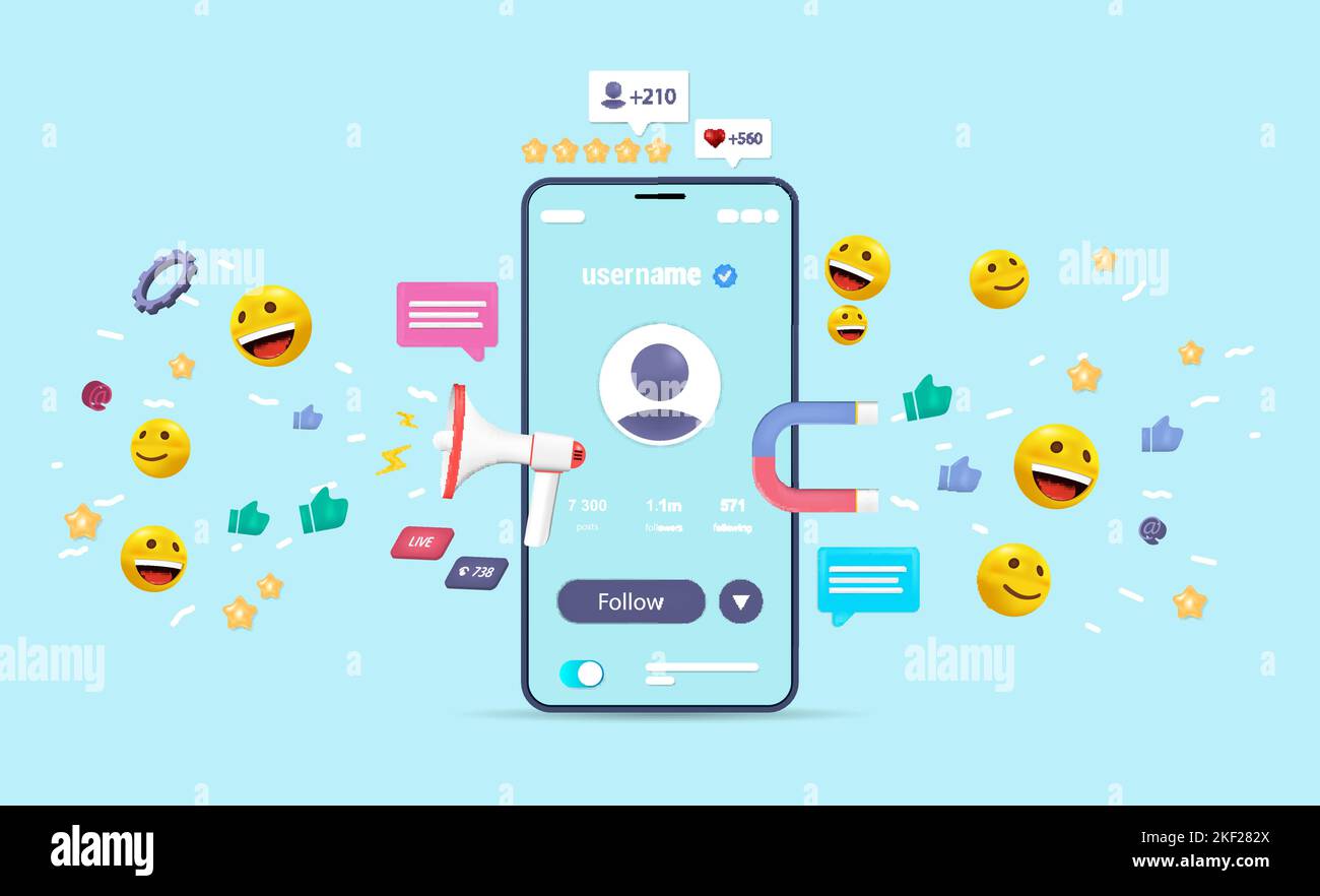 Digital social marketing, 3d illustration of the concept of social ...