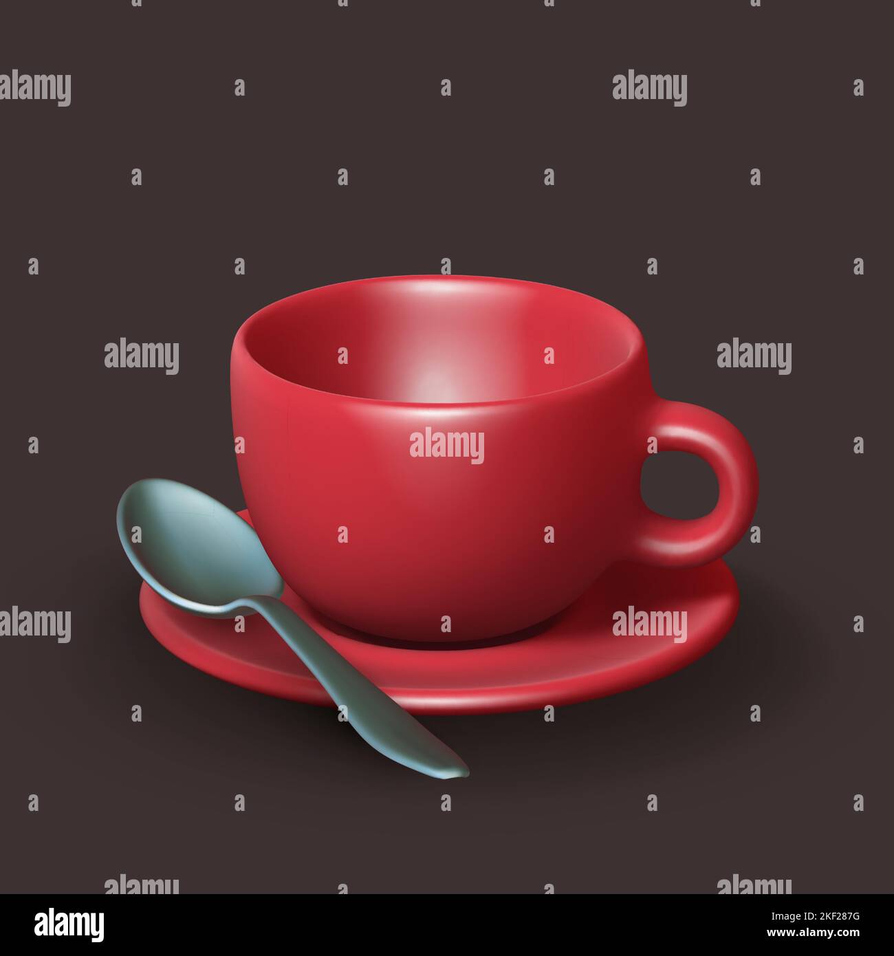 3D realistic ceramic cup with saucer and spoon Stock Vector Image & Art ...