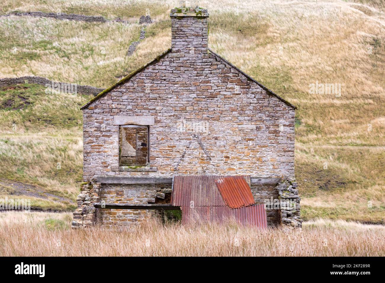 Derelict, abandoned brick built mine buildings at Rookhope Lead Mine ...