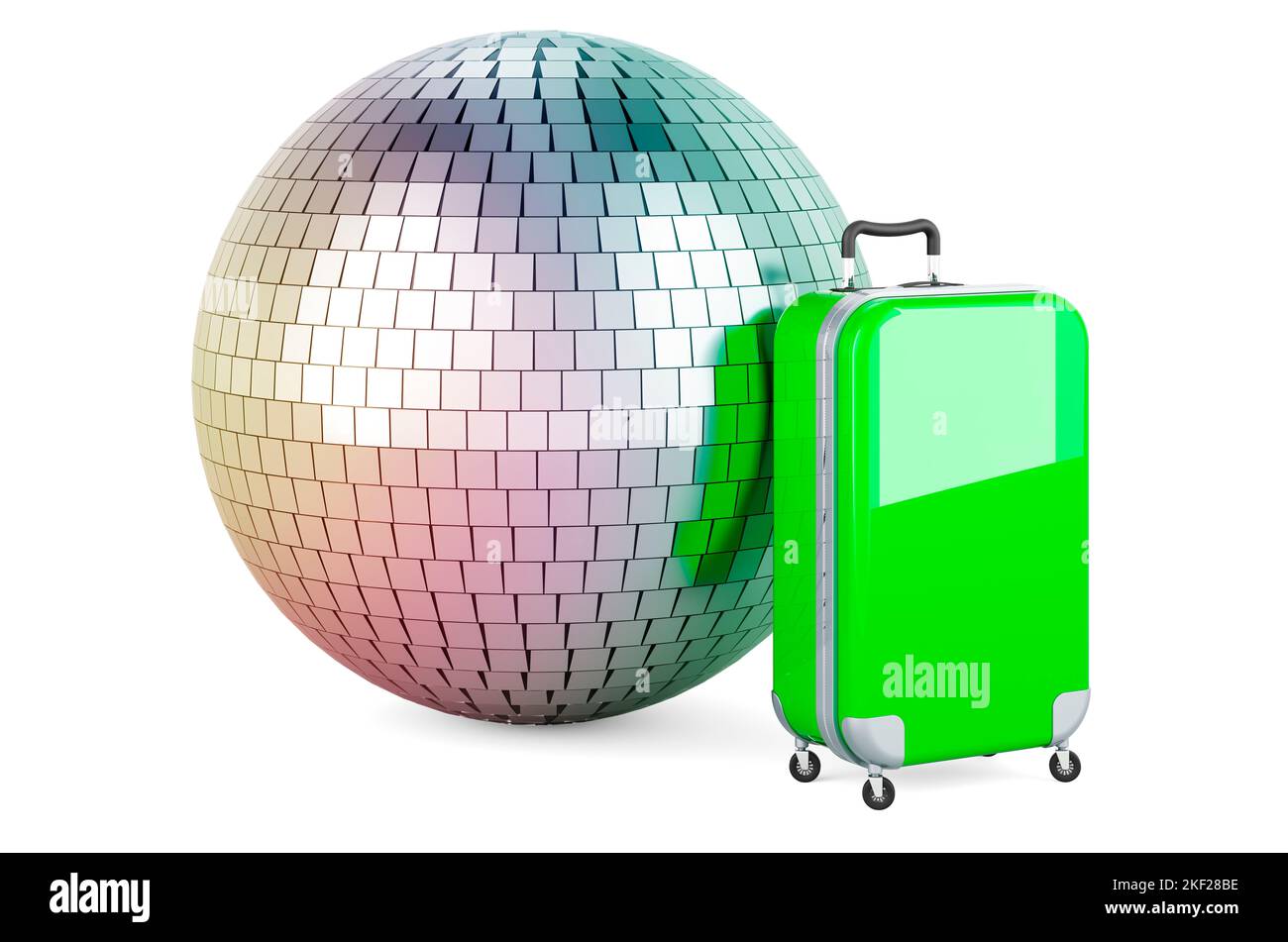 Suitcase with mirror disco ball, 3D rendering isolated on white ...