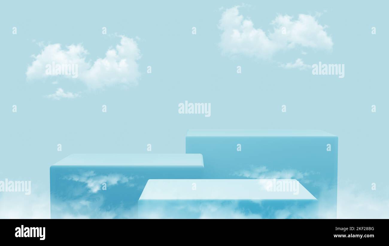 Background 3d blue rendering with podium and minimal cloud blue scene ...