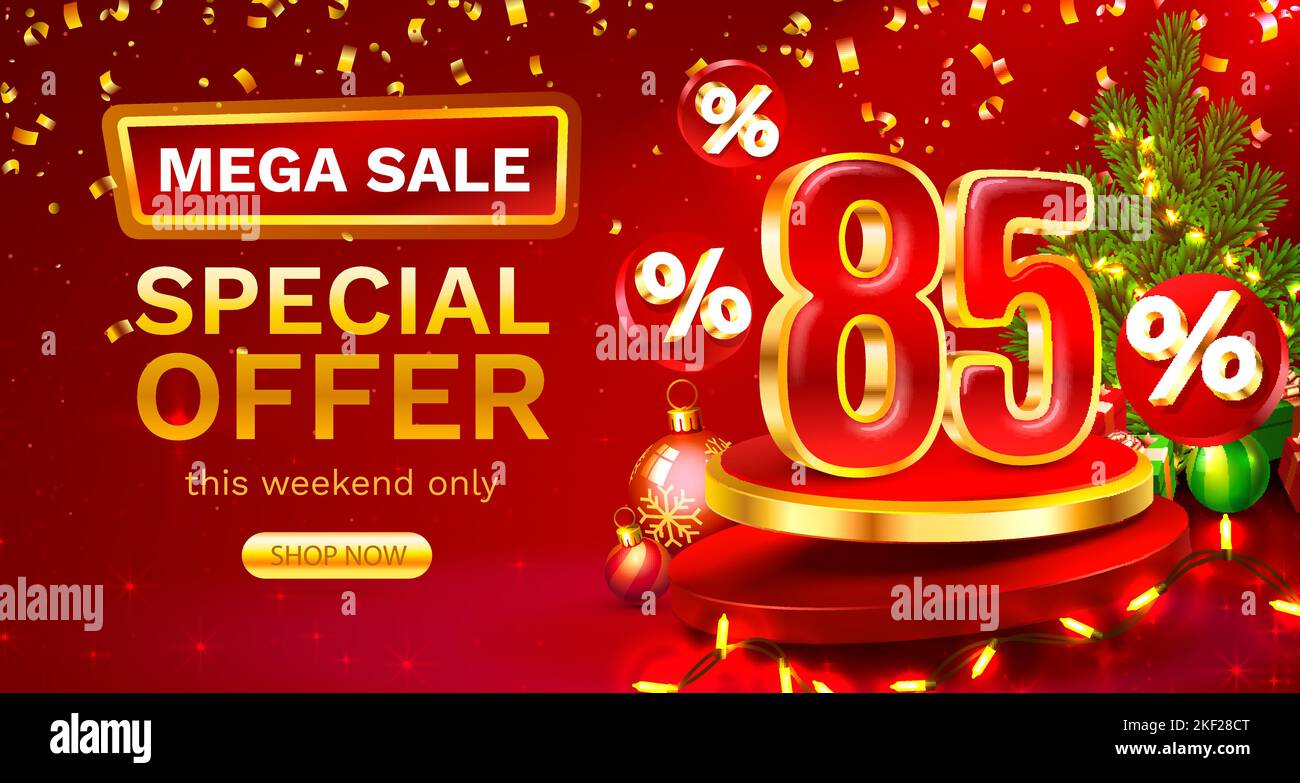 Merry Christmas, 85 percent Off. Discount creative composition. Sale ...