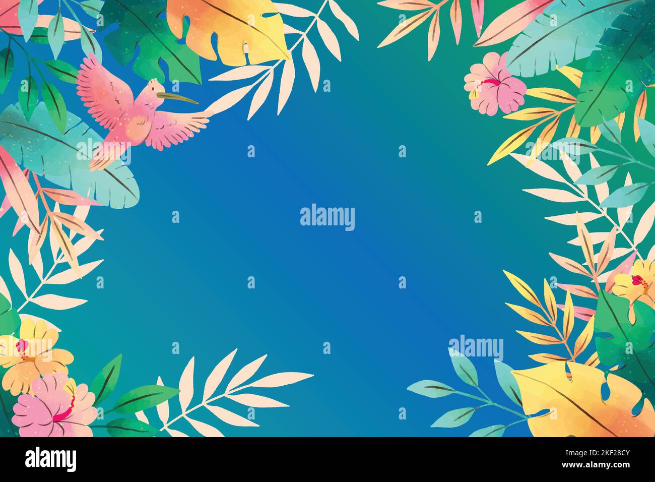 watercolor tropical summer background with vegetation vector design illustration Stock Vector ...