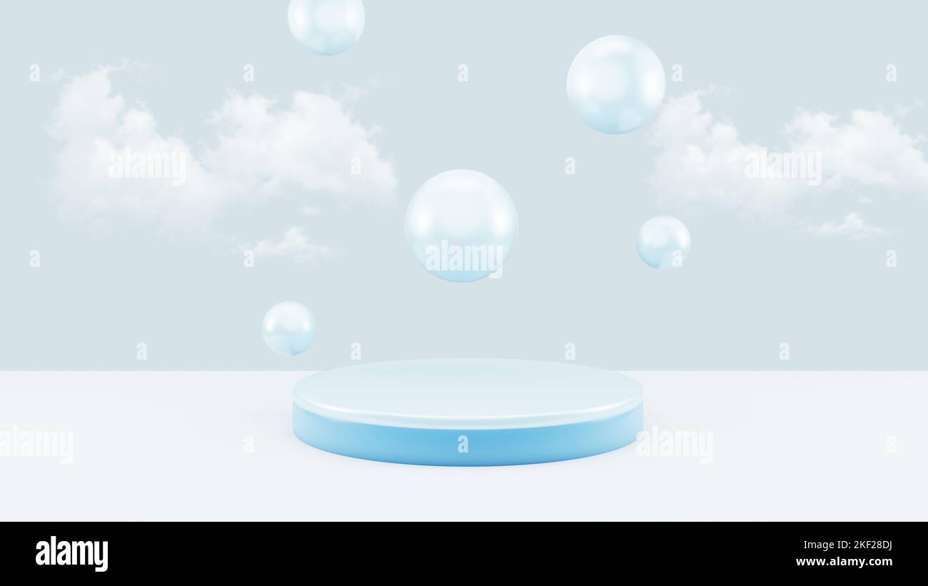 Background 3d blue rendering with podium and minimal cloud blue scene ...