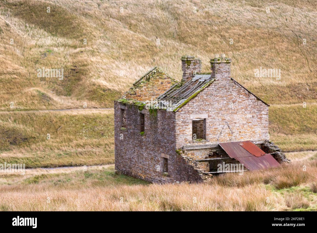 Derelict, abandoned brick built mine buildings at Rookhope Lead Mine ...