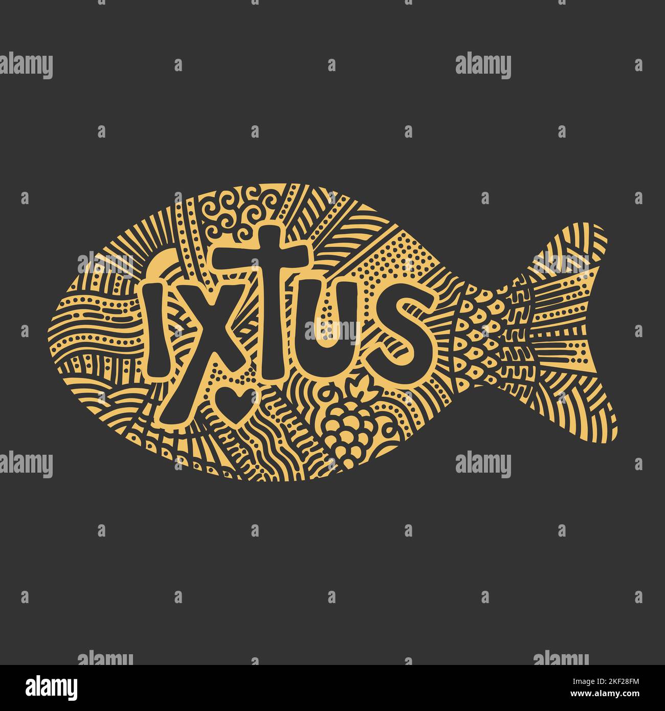 Christian illustration in a doodle style. Stylized word IXTUS - Jesus ...