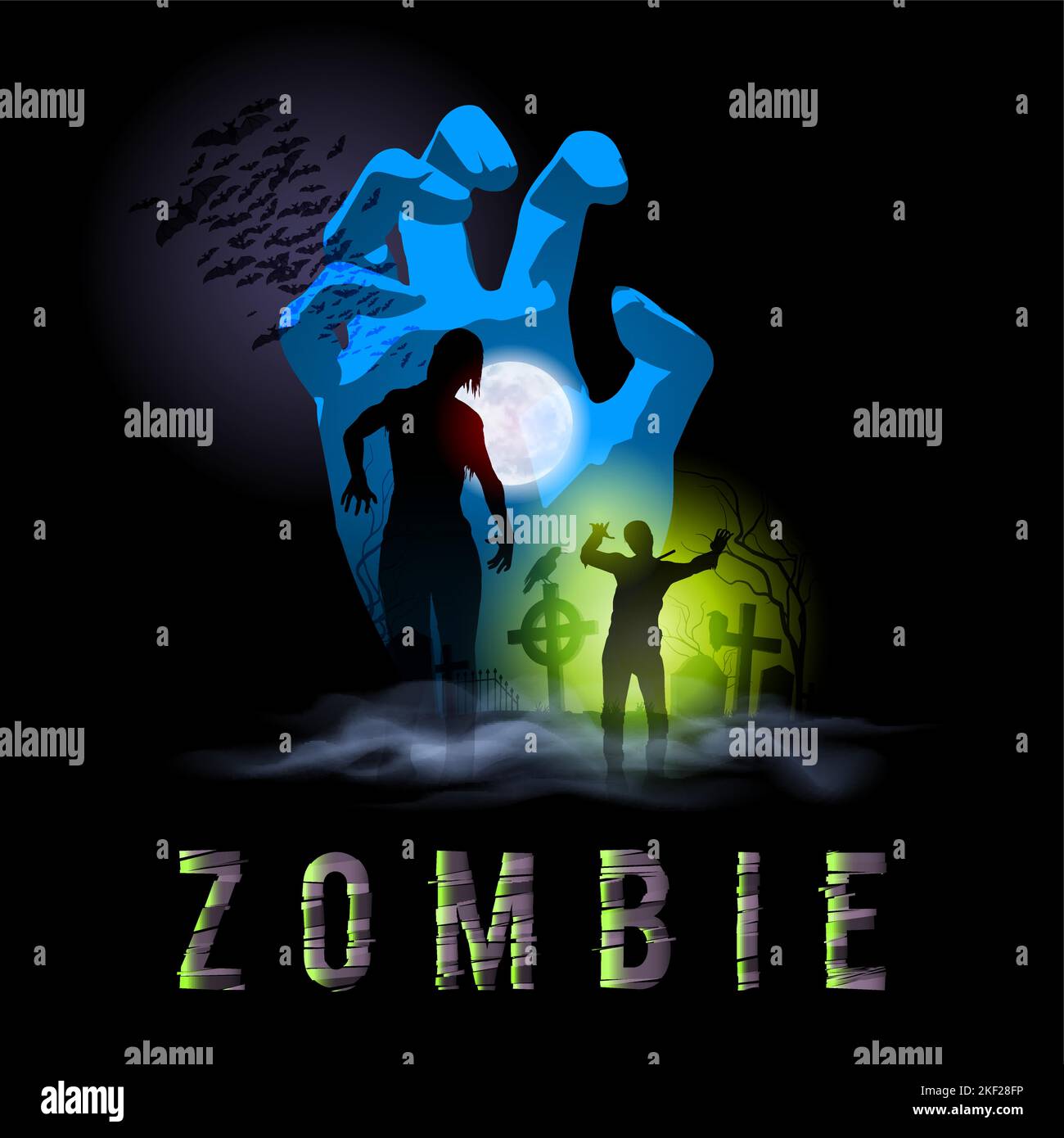 Zombie Walking Silhouettes out from Grave. Illustration for Halloween ...