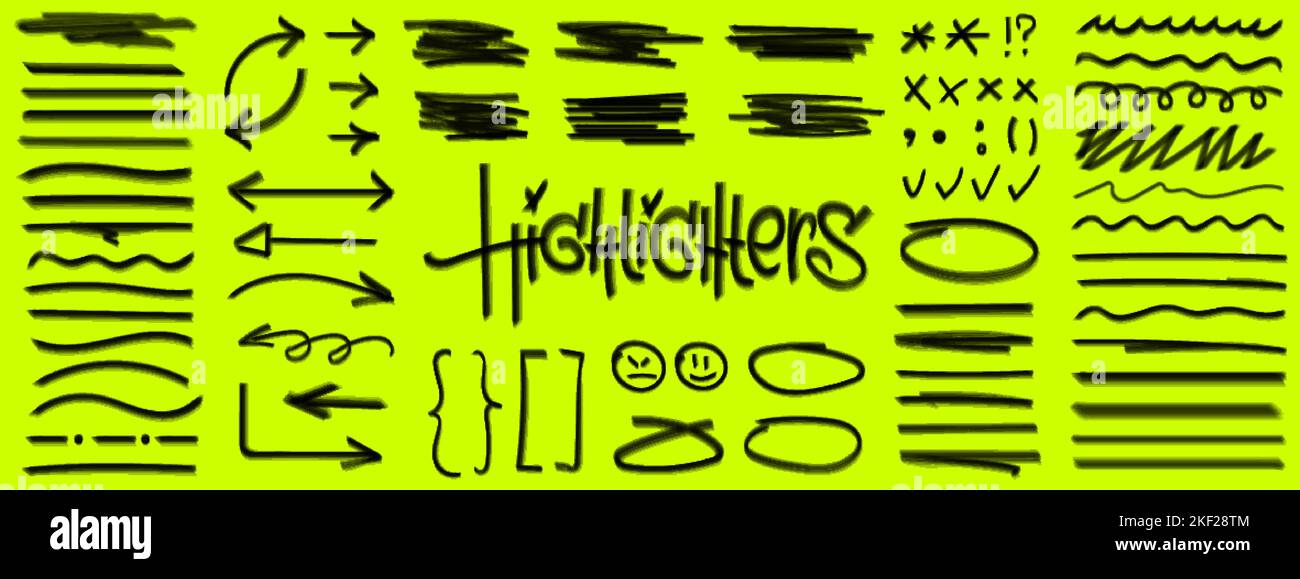 Marker strokes, highlights set - marks and selections Stock Vector ...