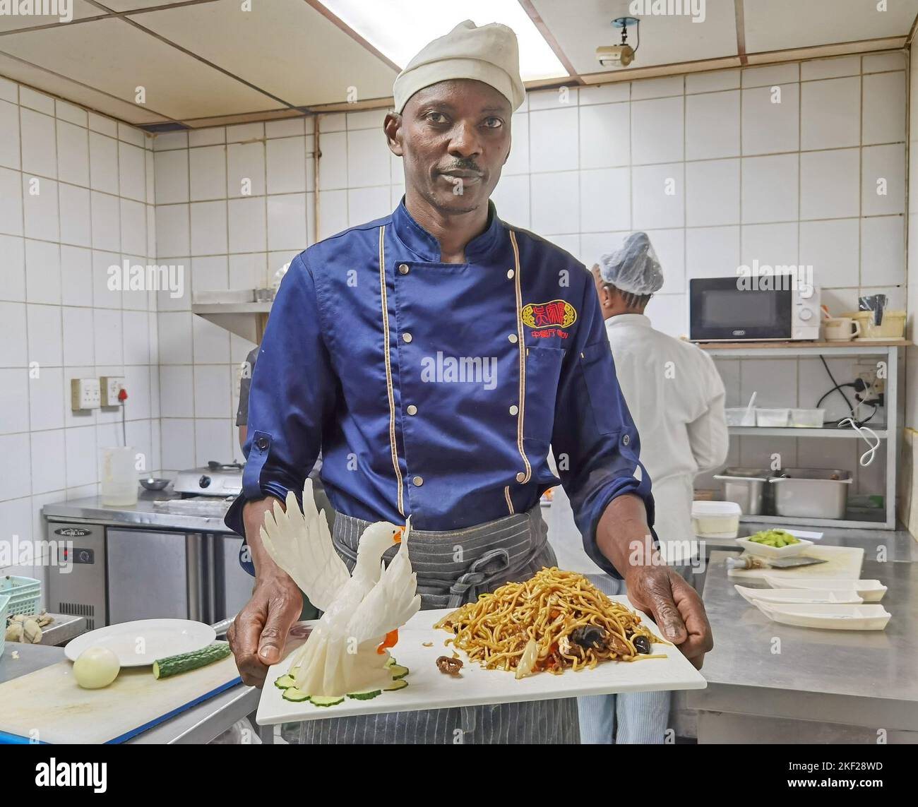 Windhoek, Namibia. 12th Nov, 2022. Chef Tuhafeni Sem displays a Chinese ...